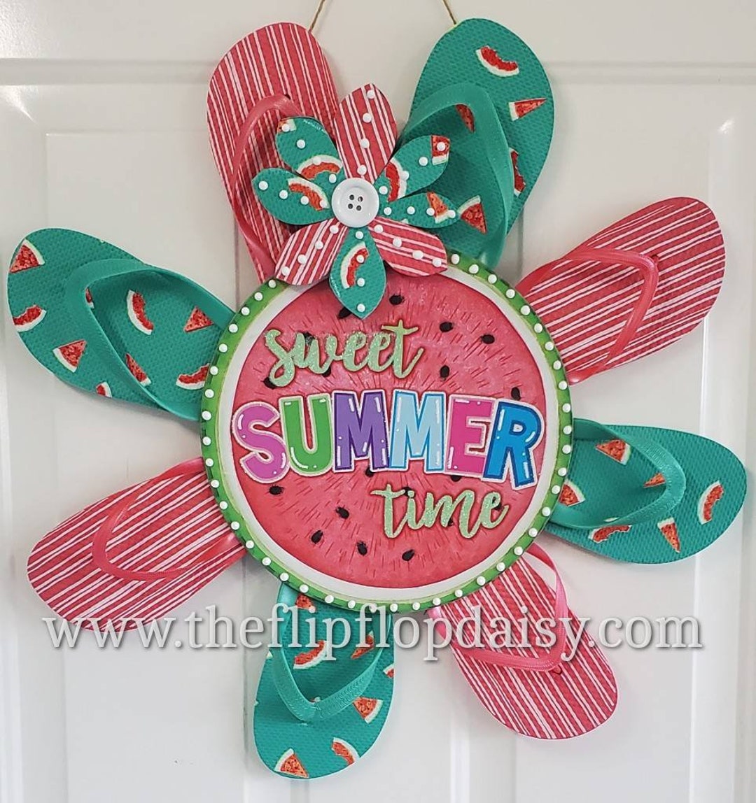 Sweet Summer Time Flip Flop Wreath Tropical Door Decor Beach Watermelon ...