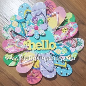 Hello Flip Flop Wreath Door Wall Decor Unique Gift Beach Ocean Indoor ...