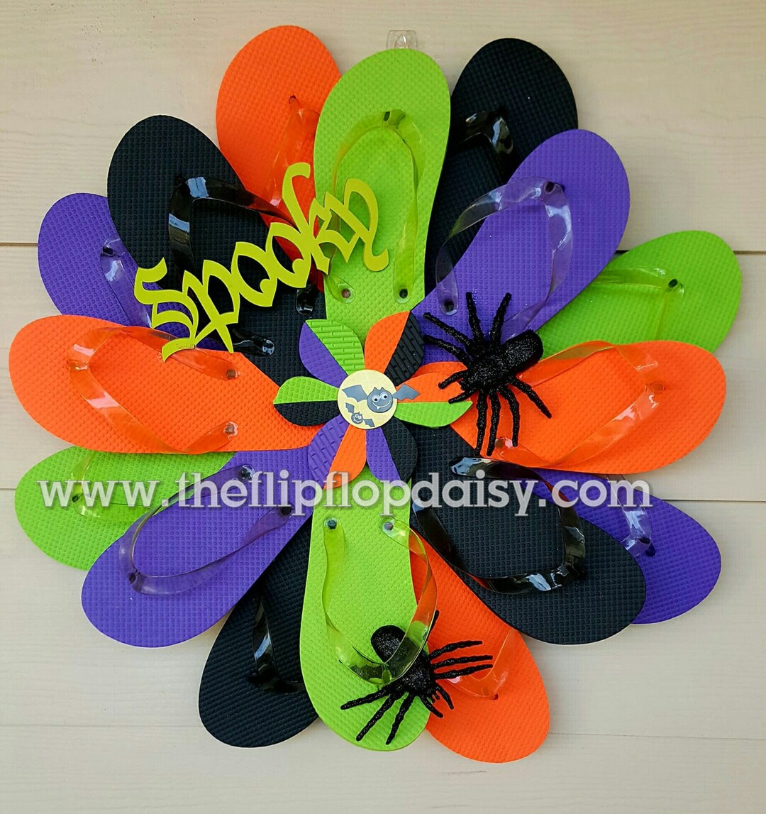 Halloween Flip Flop Wreath Door Decor Wall Hanging Spooky Witch Ghost ...