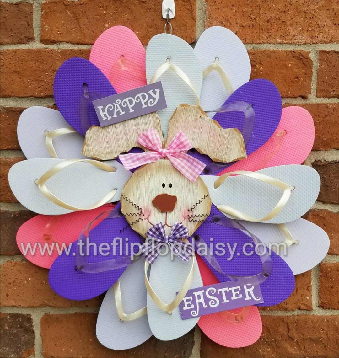 Bunny Face Easter Flip Flop Wreath Pink & Purple Bunny - Etsy