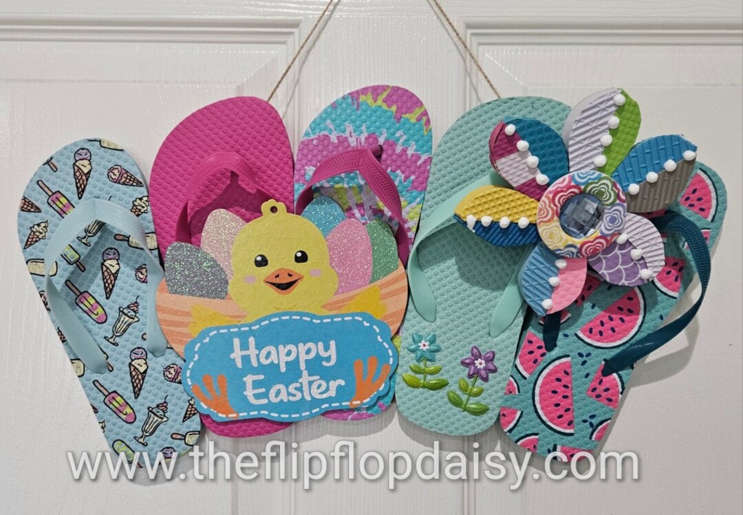 Happy Easter Flip Flop Row Wreath Beach Door Decor Chick - Etsy