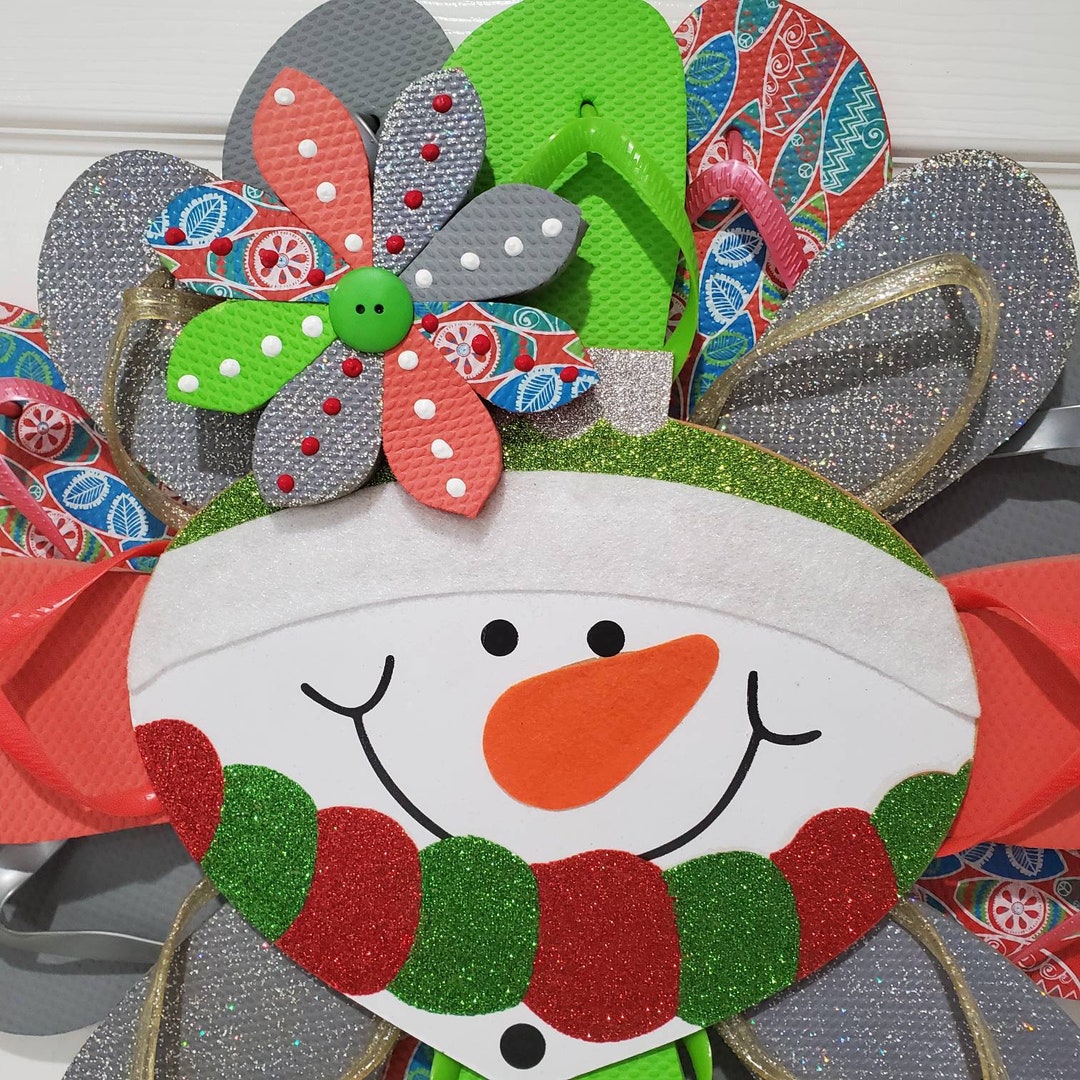 Snowman Flip Flop Wreath Door Decor Beach Ocean Florida Winter - Etsy