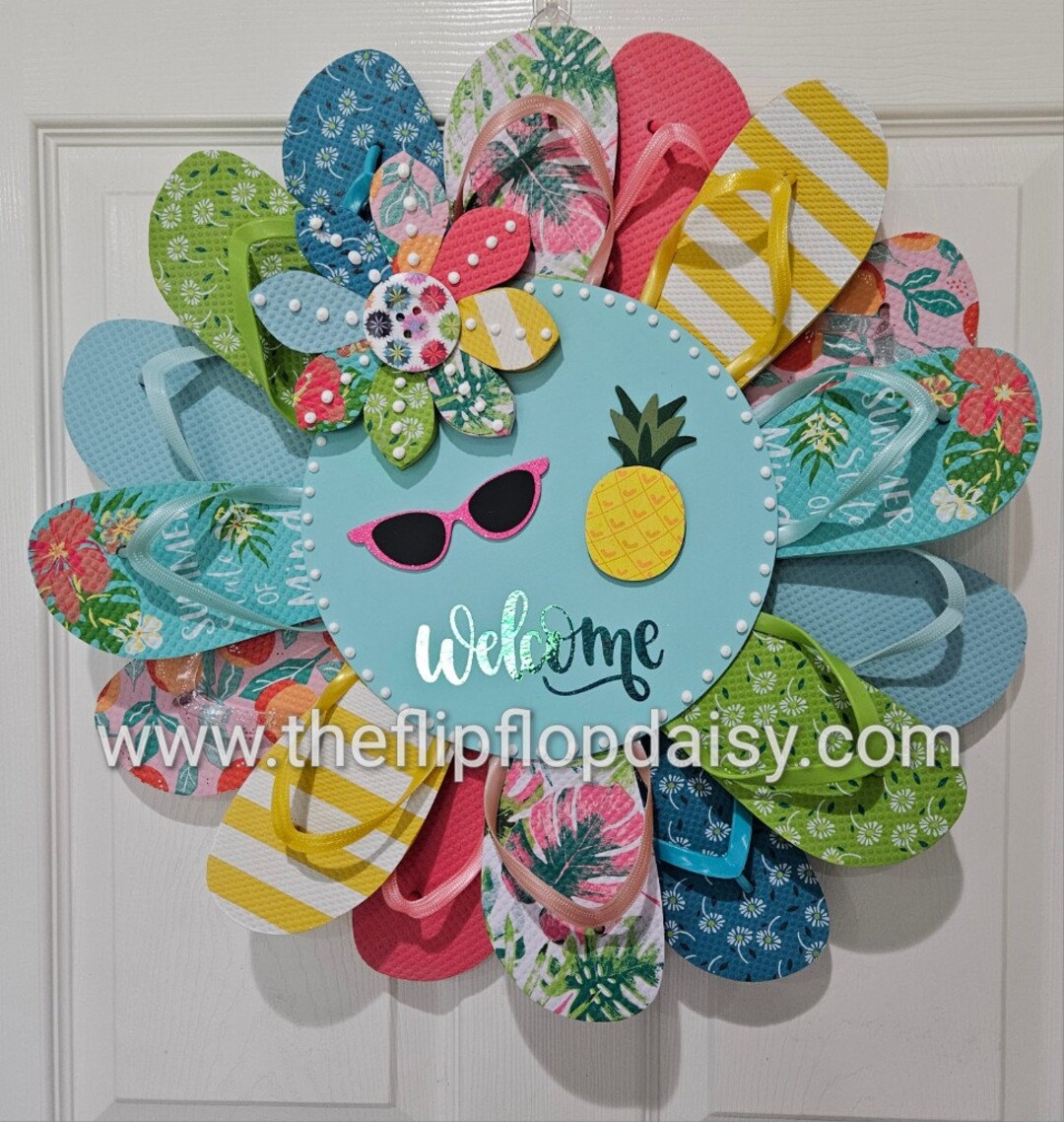 Welcome Flip Flop Wreath Tropical Door / Wall Decor Coastal Florida - Etsy