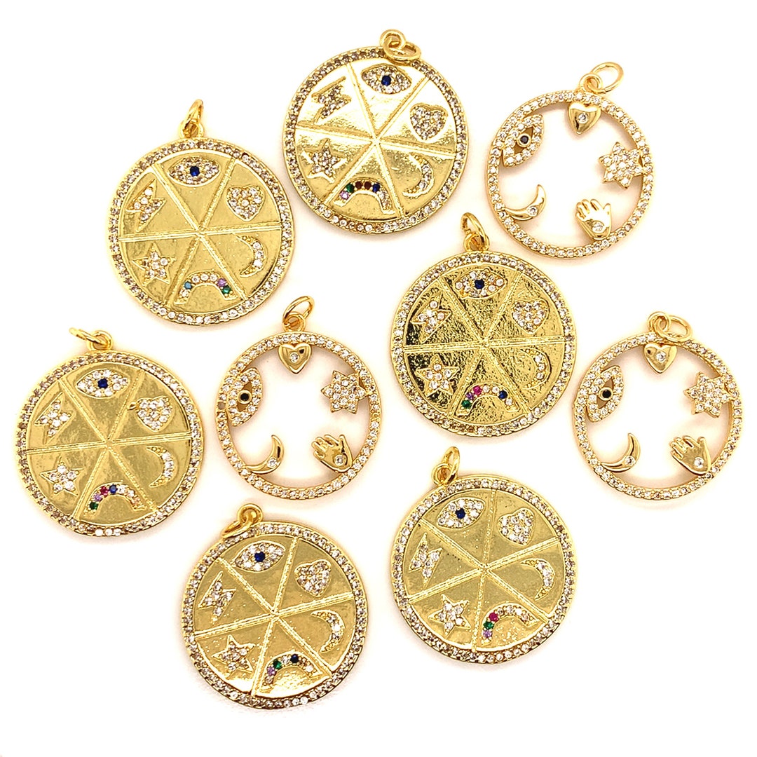 Large Gold Good Luck Medallion Pendant, Evil Eye Charm for Necklace ...