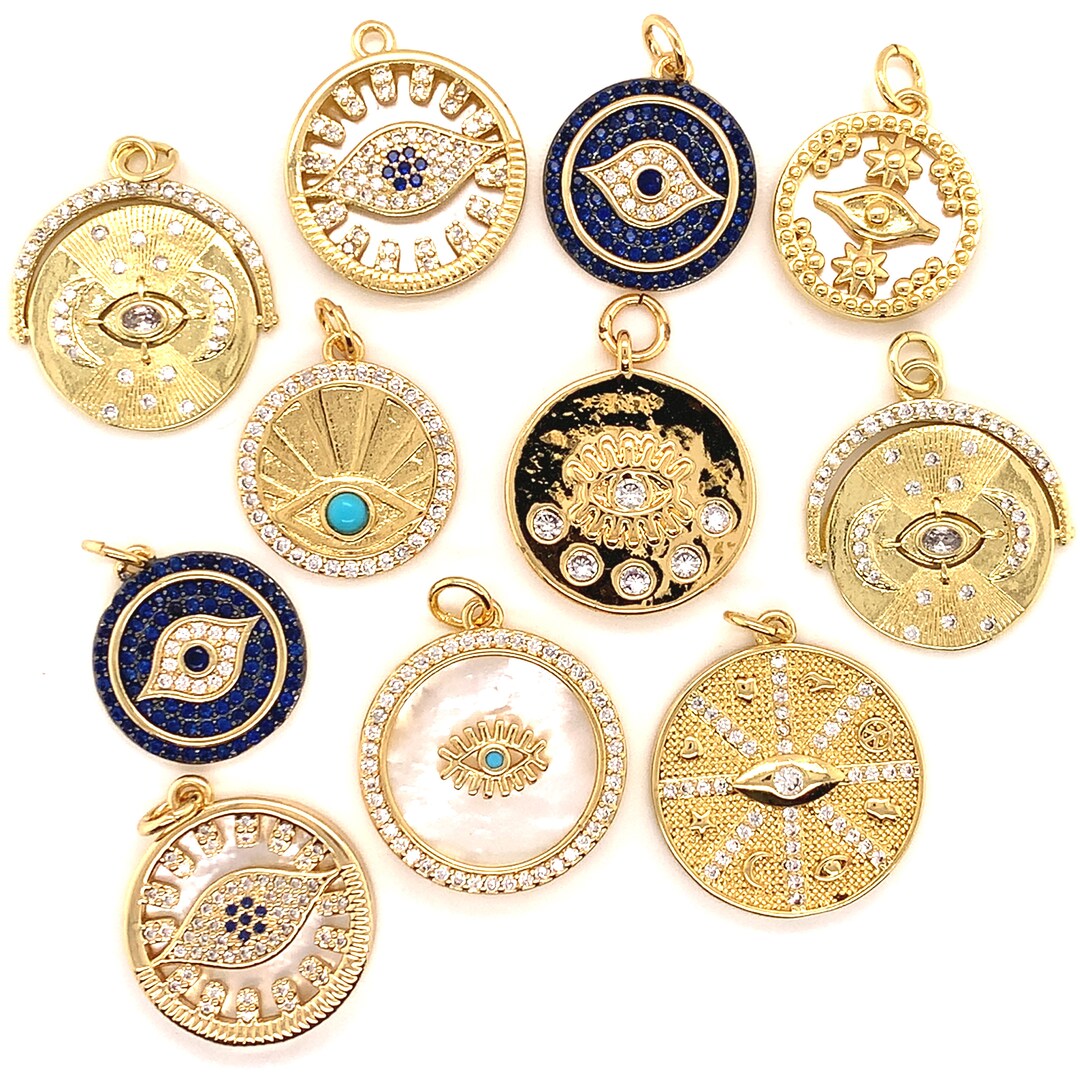 Gold Evil Eye Charm, Lucky Eye Pendant, Evil Eye Jewelry, Good Luck ...