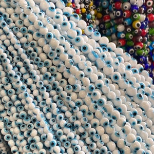 Blue Evil Eye Beads,white Light Blue Round Lucky Eye Beads,wholesale ...