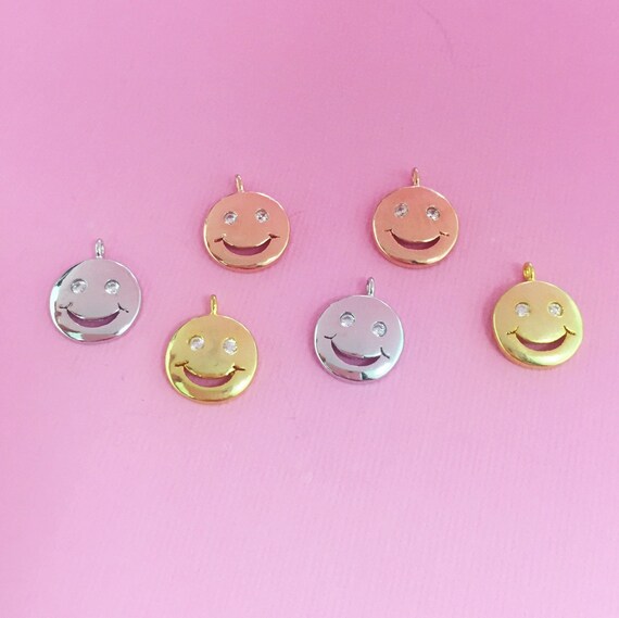 Sterling Silver Smiley Face Charmsmall Smiley Charmgold - Etsy