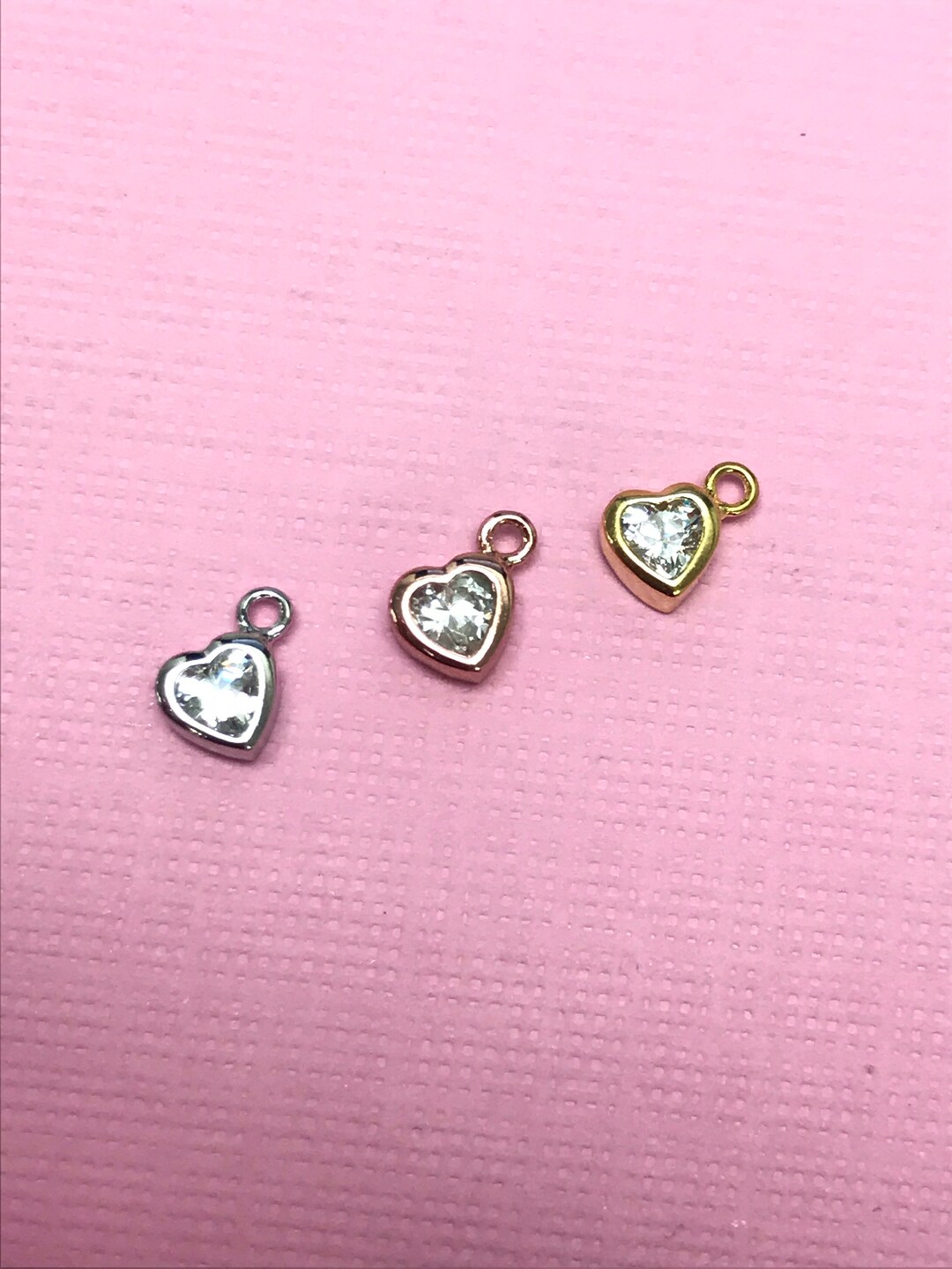 Tiny CZ Heart Charm,mini Hanging Heart Charm,dainty Gold Heart Charm ...