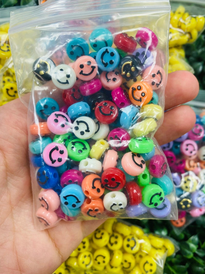 100 Smiley Beads,pack of Happy Face Beads,colorful Clear Smiley Beads ...