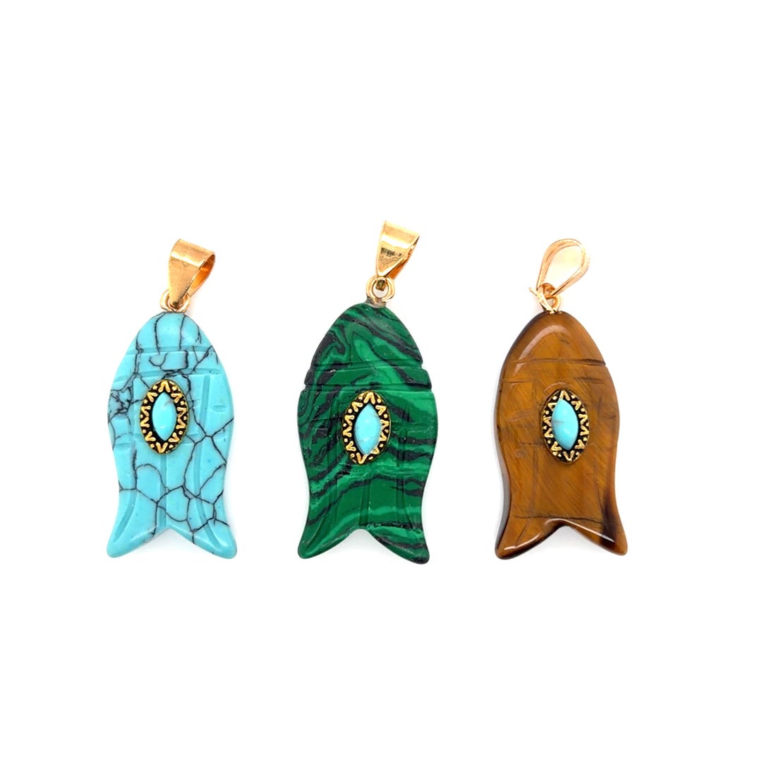 Gemstone Fish Charm | Natural Carved Fish Pendant | Big Fish Pendant ...