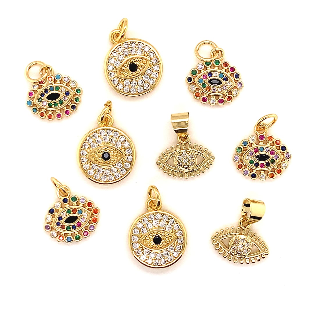 Dainty Gold Blue Lucky Eye Charms, Small Evil Eye Charms, Greek Eye ...