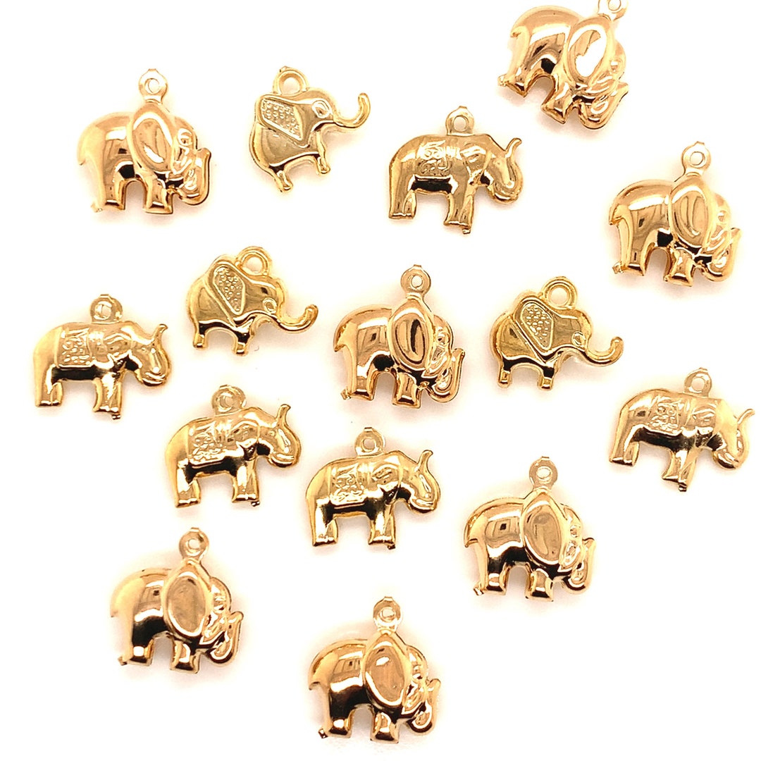 Small Gold Filled Elephant Charm, Elephant Pendant, Wild Animal Charm ...