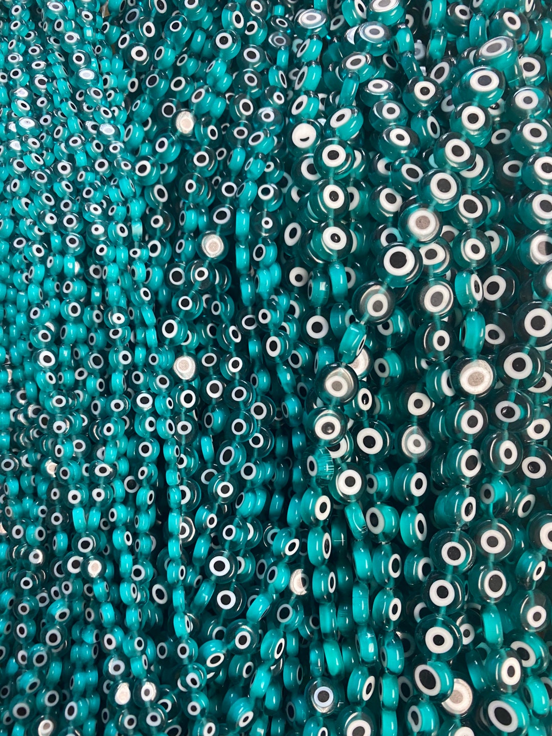 67 Evil Eye Flat Glass Beads, Teal Lucky Eye, Blue Religious Amulet ...