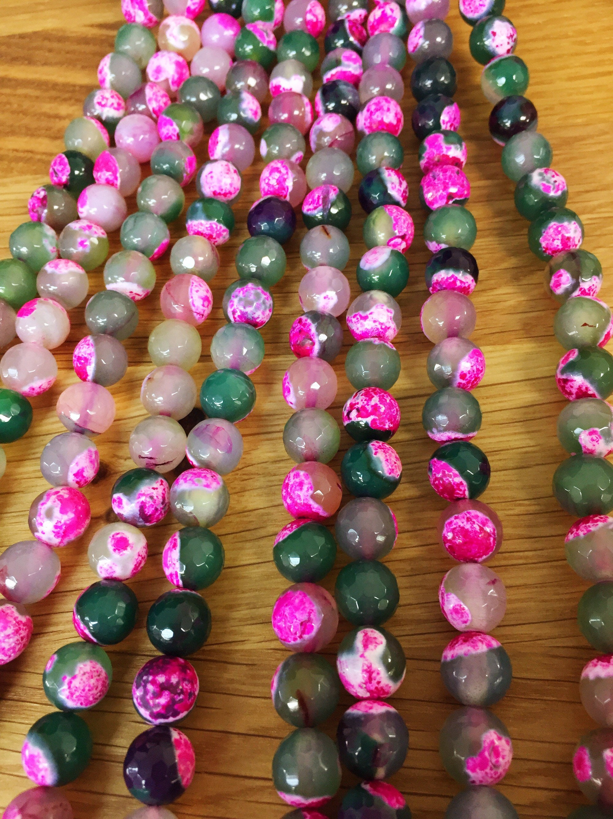 10mm Pink/Green Fire Agate Faceted 12mm Pink & Green Fire | Etsy
