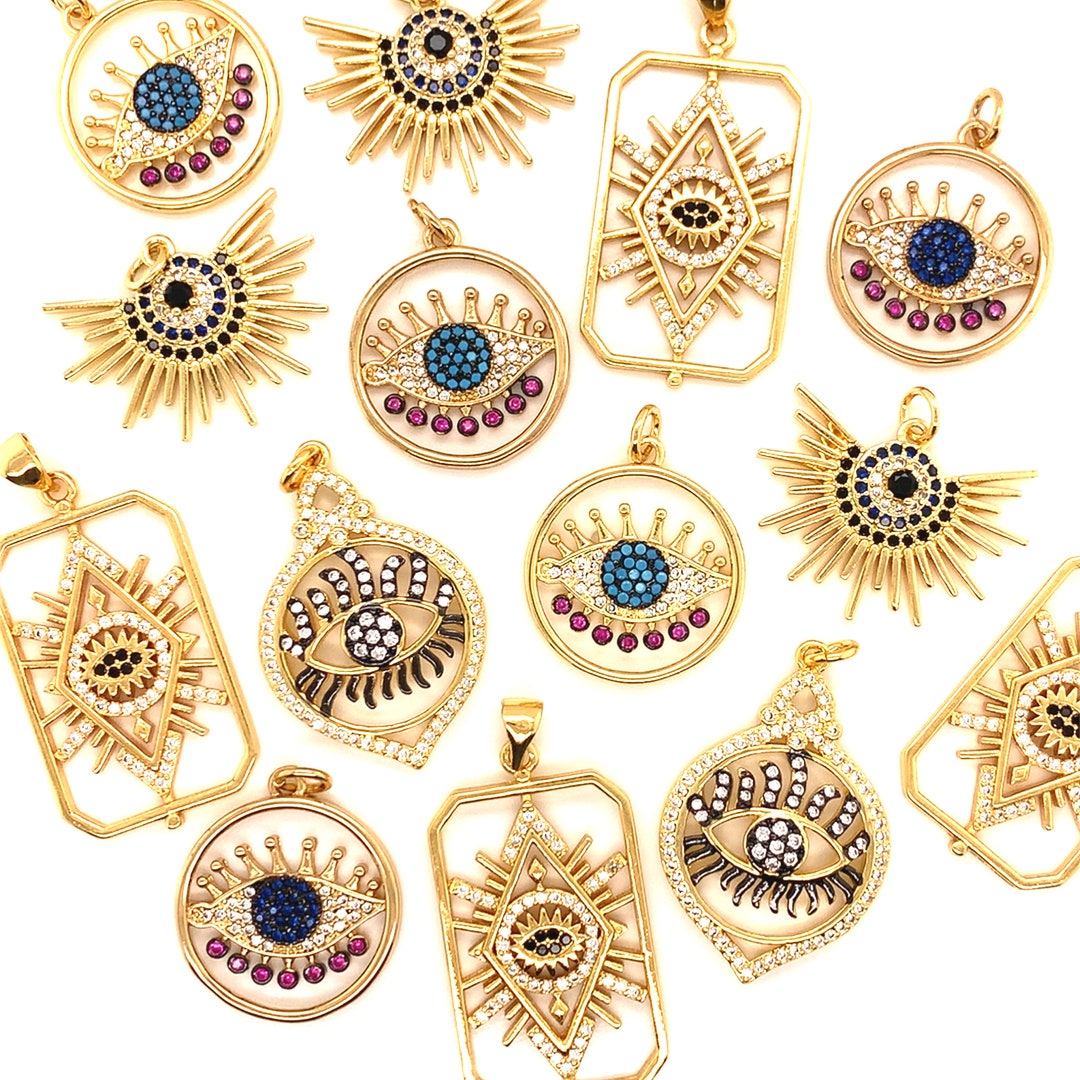 Large Gold Evil Eye Pendant, Lucky Eye Charms for Necklace, Good Luck ...
