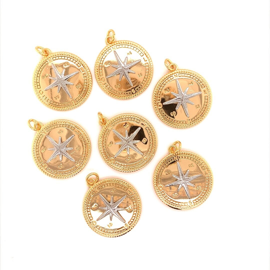 18K Gold Filled Large Compass Charm, Compass Pendant, Travel Charm ...