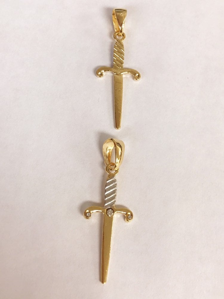 18k GF Large Gold Sword Pendant for Necklace,gold Filled Mens Knife ...