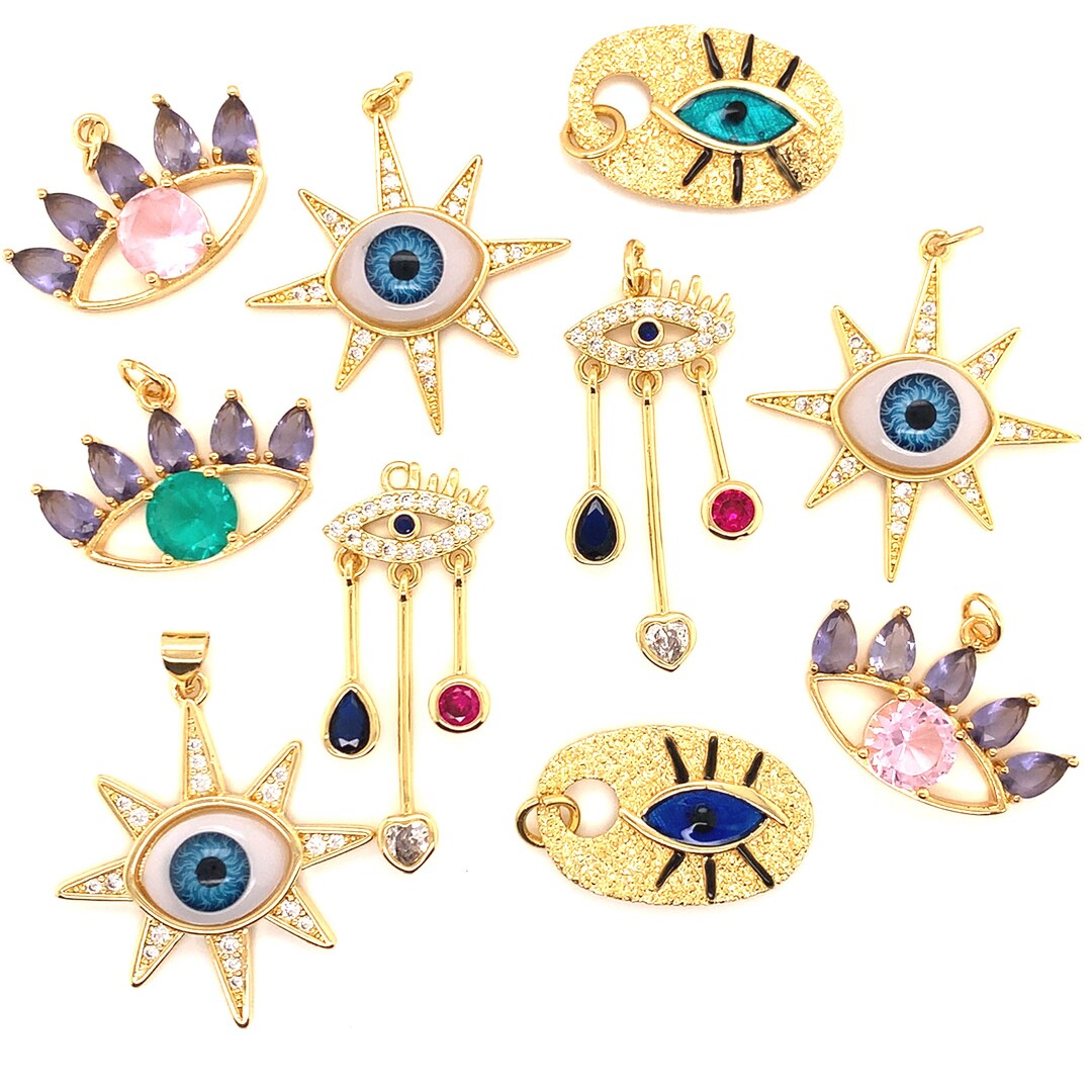 Large Gold Evil Eye Pendant, Lucky Eye Charms for Necklace, Good Luck ...
