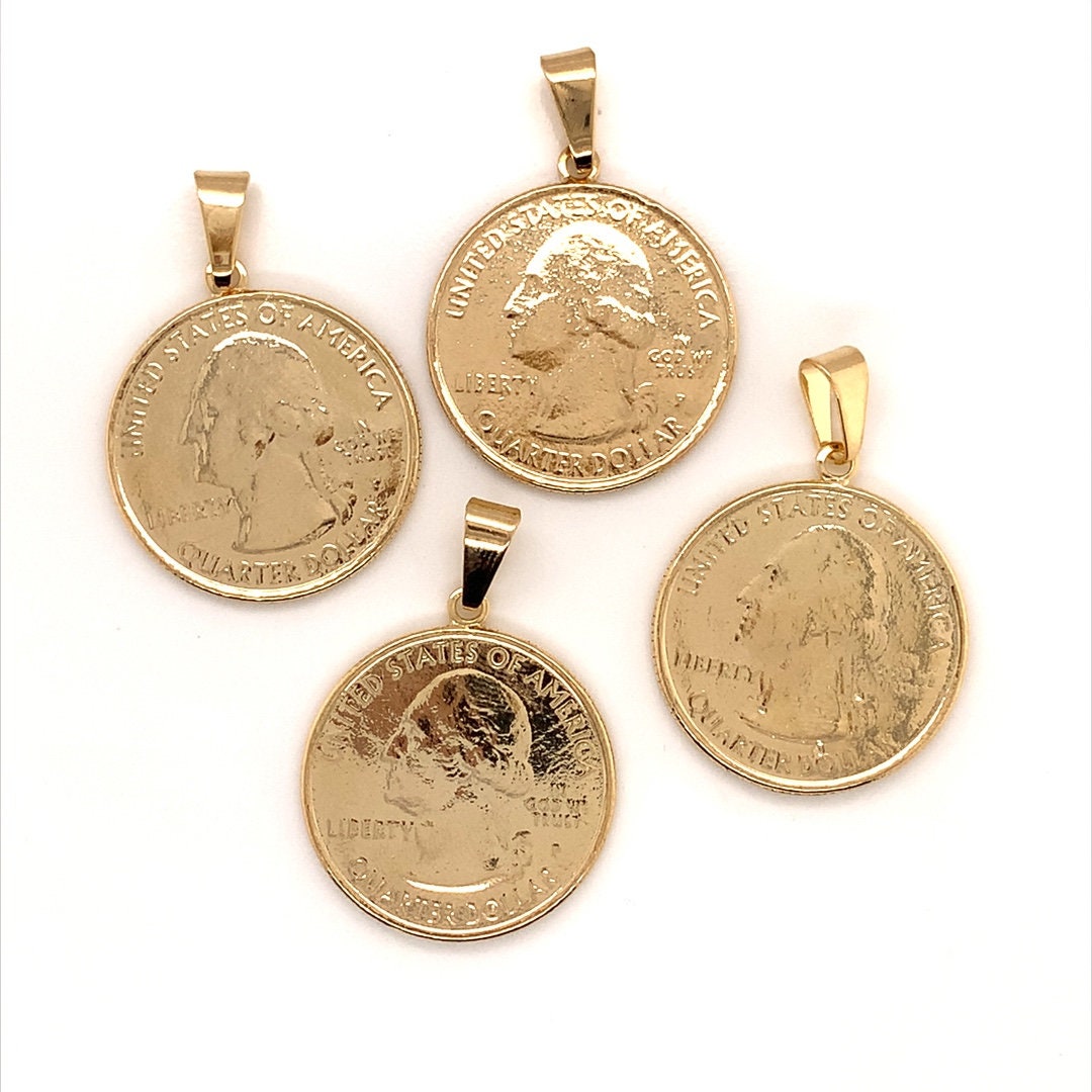 Gold Quarter Pendant,large Coin Charm for Necklace,gold Filled Coin ...