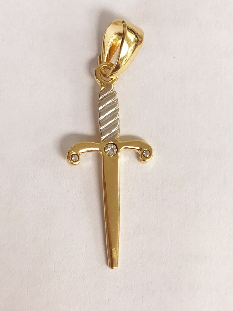 18k GF Large Gold Sword Pendant for Necklace,gold Filled Mens Knife ...