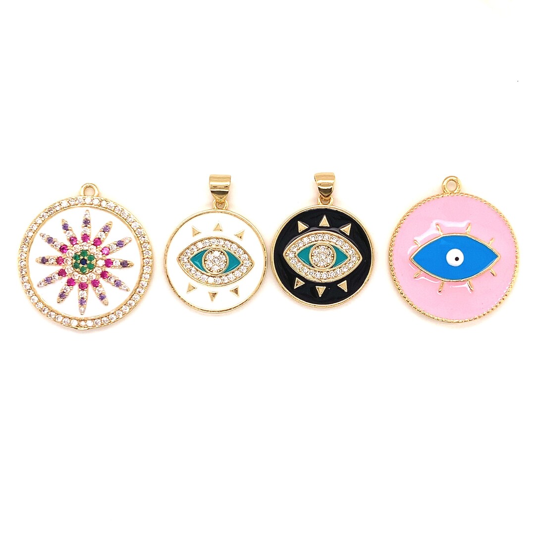 Gold Enamel Evil Eye Pendant, Large Lucky Eye Charms for Necklace, Good ...