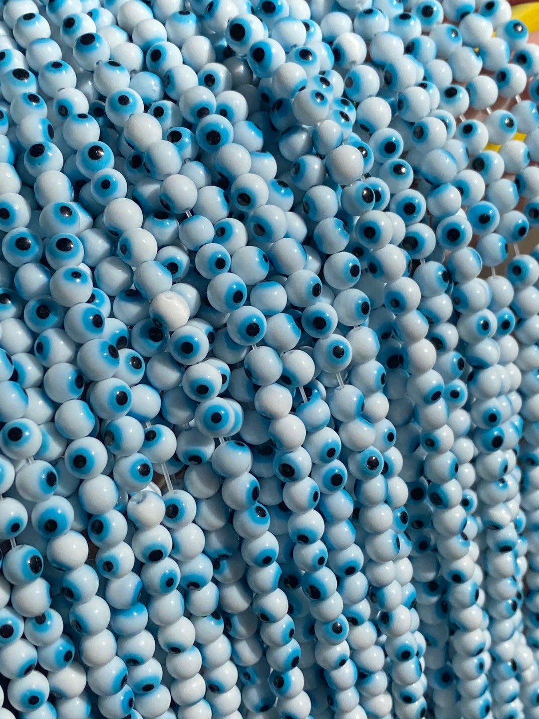 Blue Evil Eye Beads,white Light Blue Round Lucky Eye Beads,wholesale ...