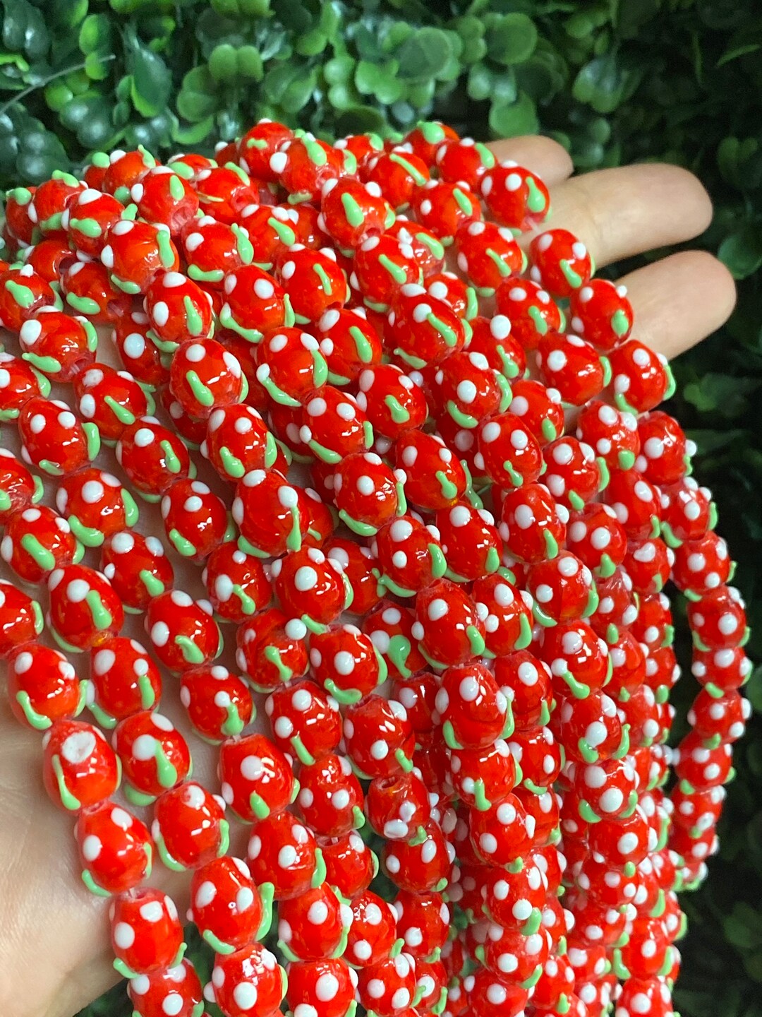25 Glass Strawberry Beads, 90's Boho Accent Fruit Beads,colorful ...