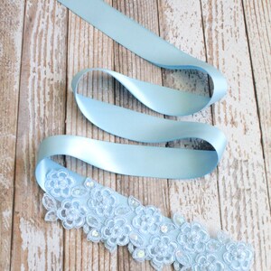 Light Blue Beaded Lace Sash, Bridal Light Blue Sash, Bridesmaid Blue ...