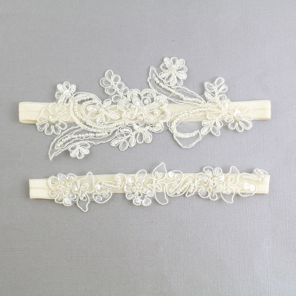 Ivory Beaded Lace Garter Set Bridal Ivory Garter Wedding - Etsy