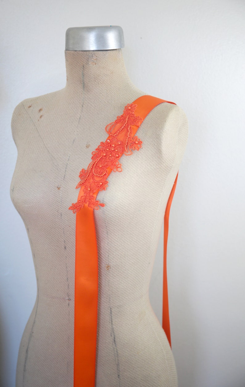 Orange Beaded Lace Sash Bridal Orange Sash Bridesmaid Sash | Etsy