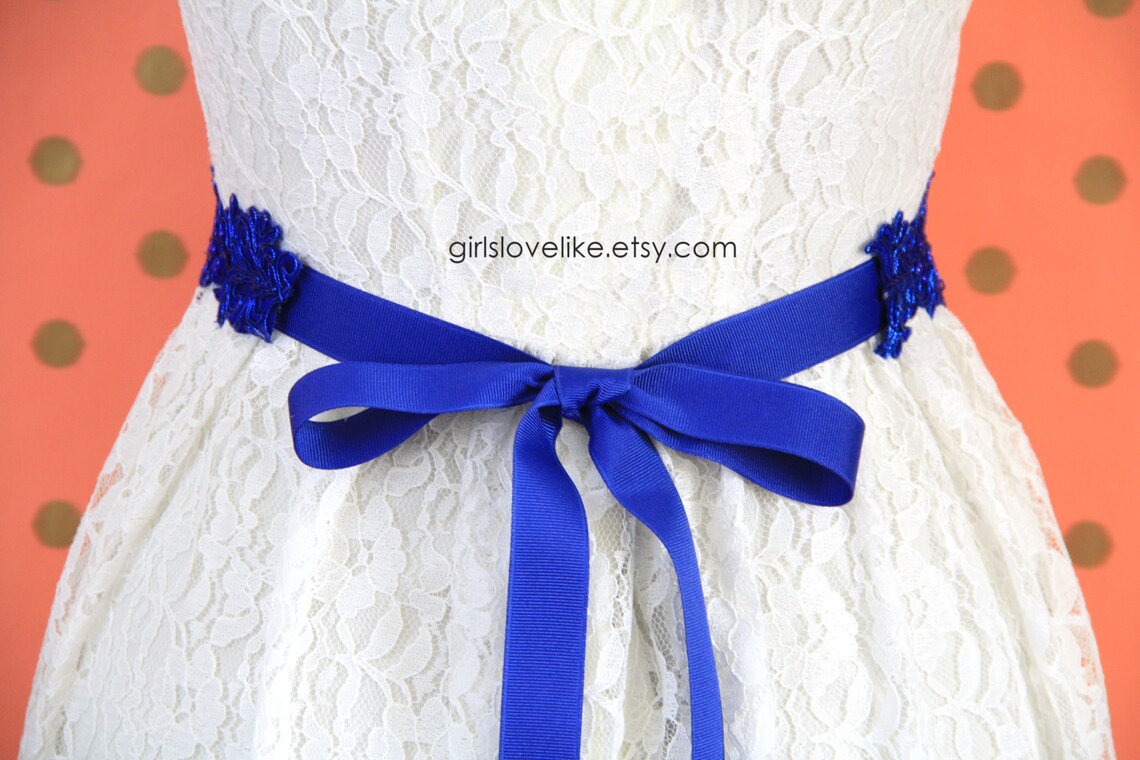 Royal Blue Beaded Lace Sash Bridal Royal Blue Sash | Etsy