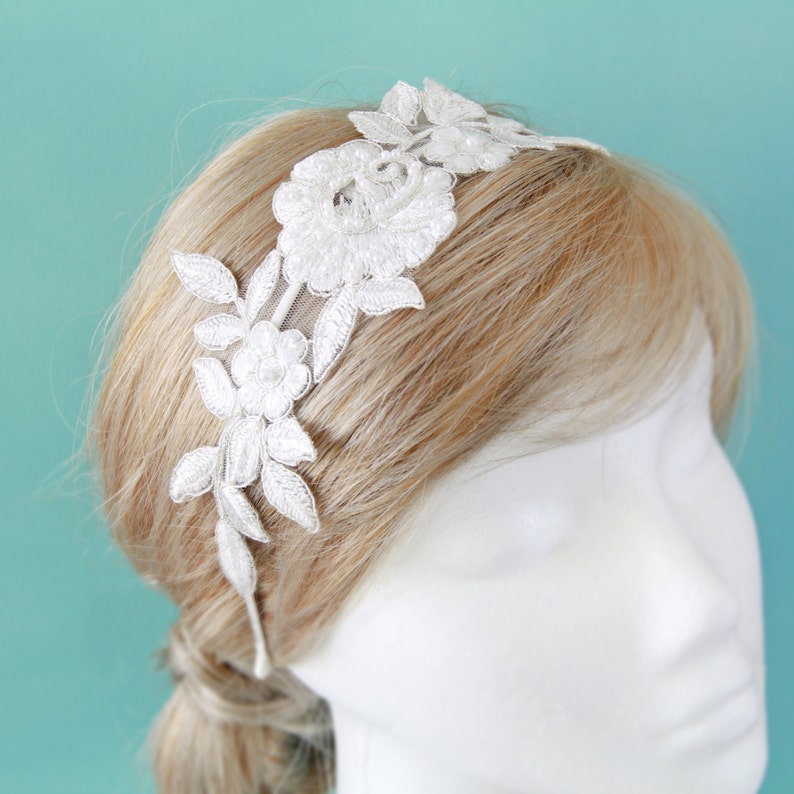 Ivory Beaded Flower Lace Headband Ivory Lace Hair Band | Etsy