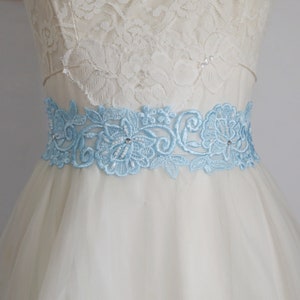 Light Blue Beaded Lace Sash, Bridal Light Blue Sash, Bridesmaid Blue ...