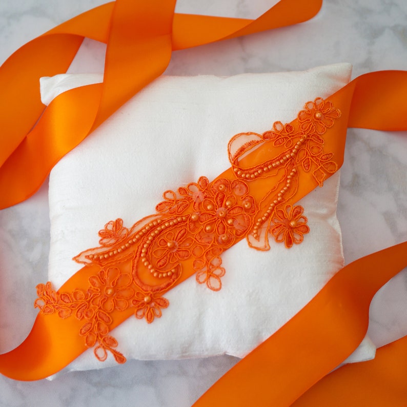 Orange Beaded Lace Sash Bridal Orange Sash Bridesmaid Sash - Etsy