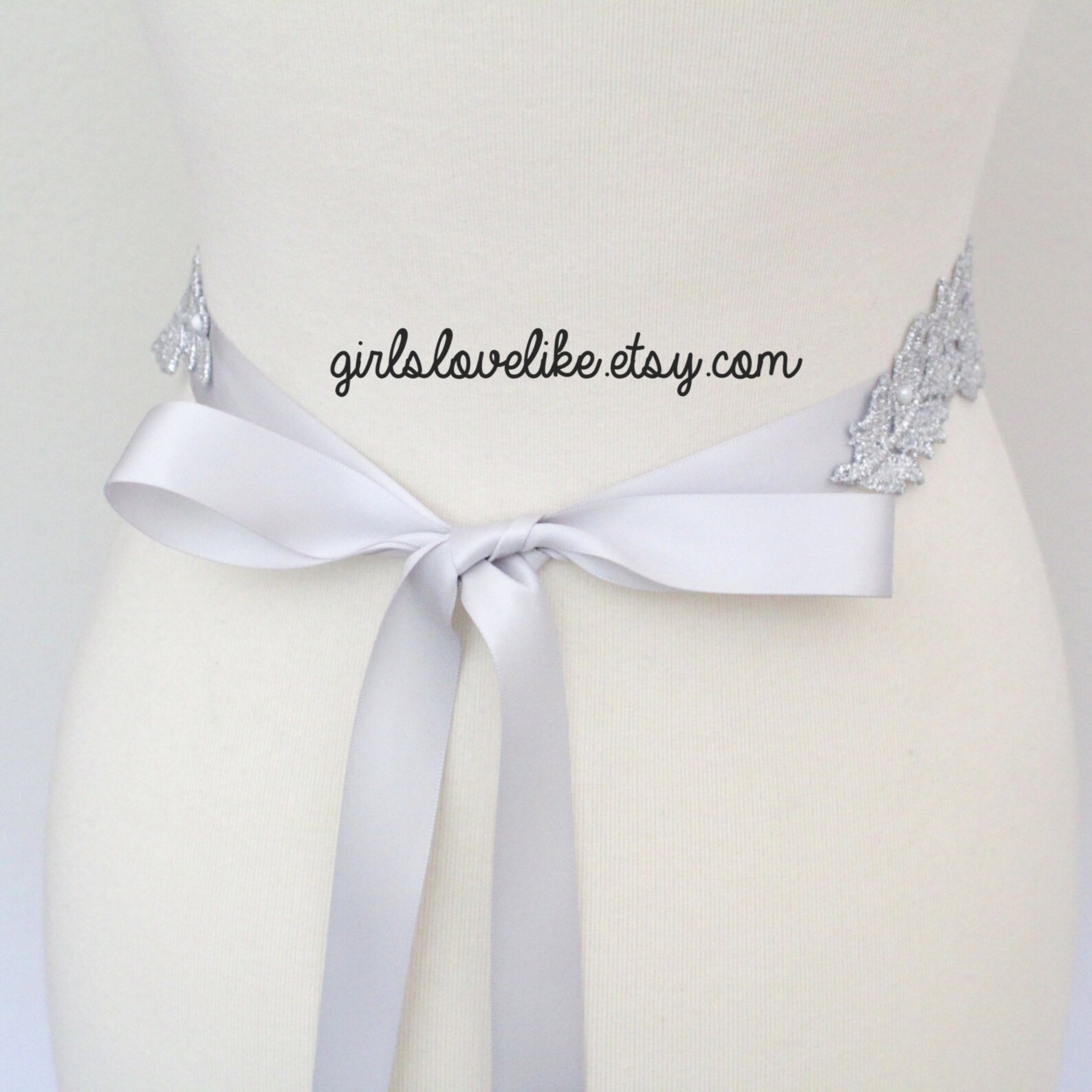 Silver Leaf Lace Satin Ribbon Sash Bridal Silver Lace Sash | Etsy