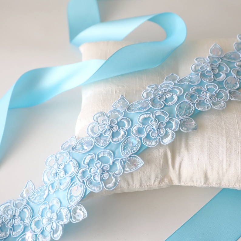 Light Blue Beaded Lace Sash Bridal Light Blue Sash | Etsy