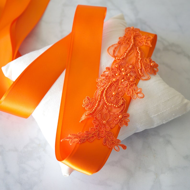 Orange Beaded Lace Sash Bridal Orange Sash Bridesmaid Sash - Etsy