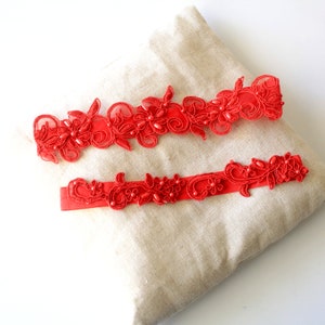 Red Beaded Lace Wedding Garter Set, Red Bridal Garter Set, Red Wedding ...