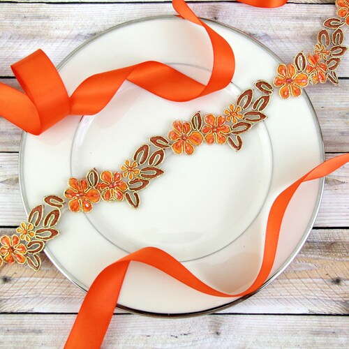 Orange Beaded Lace Sash Bridal Orange Sash Bridesmaid Sash - Etsy