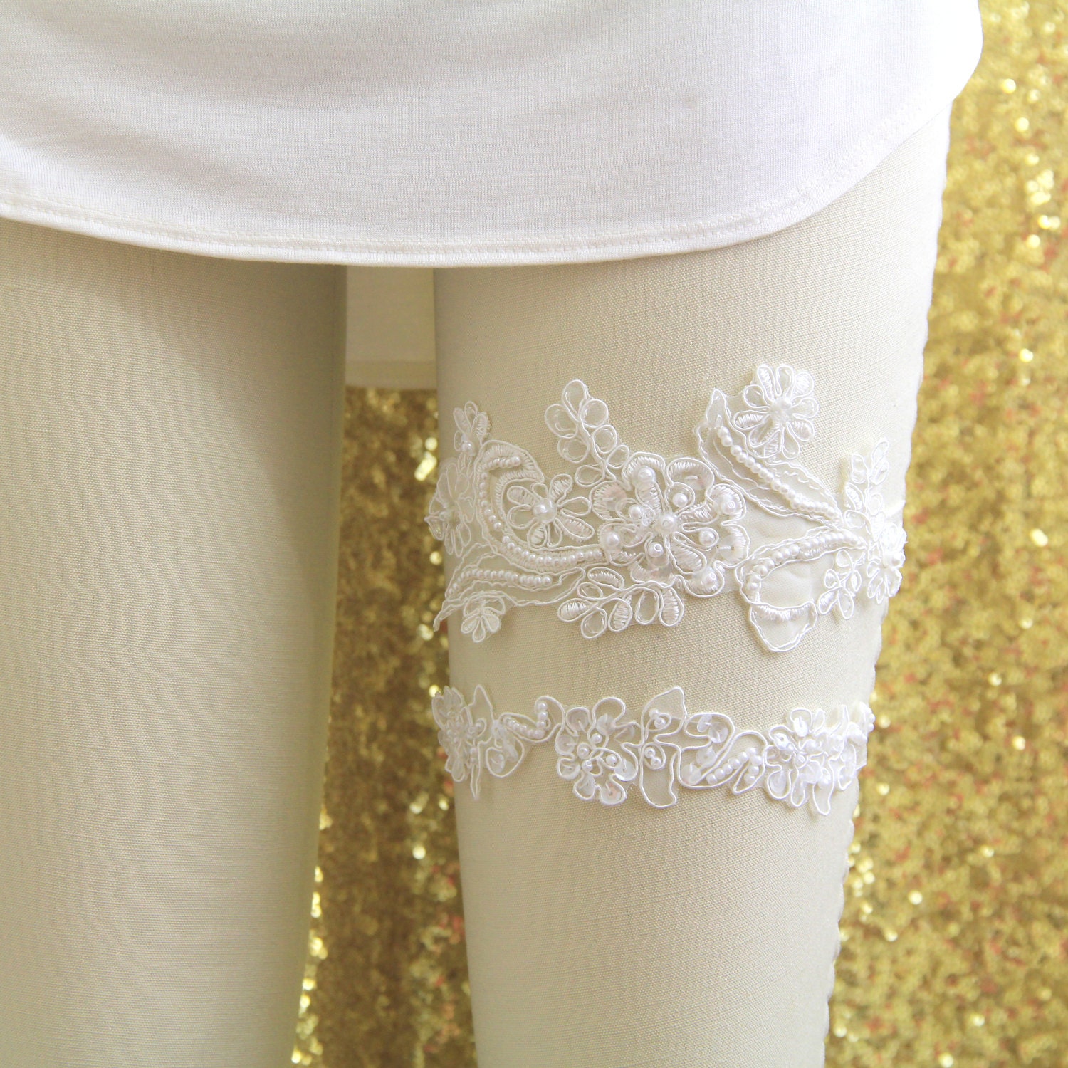 Ivory Beaded Lace Garter Set Bridal Ivory Garter Wedding | Etsy