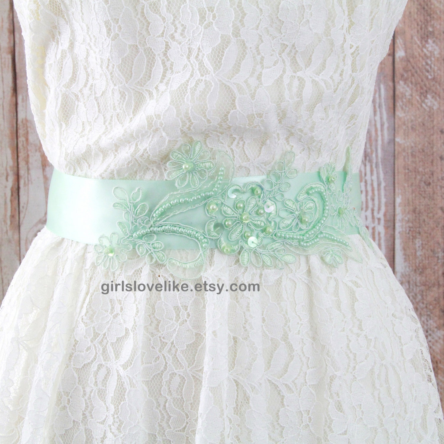 Mint Green Beaded Lace Sash Beltmint Bridal Sash Bridesmaid - Etsy