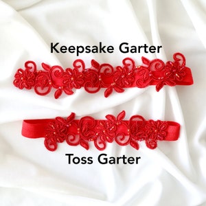 Red Beaded Lace Wedding Garter Set Red Bridal Garterred Toss - Etsy