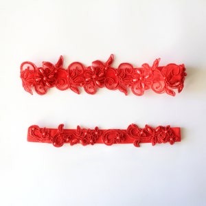 Red Beaded Lace Wedding Garter Set, Red Bridal Garter Set, Red Wedding ...