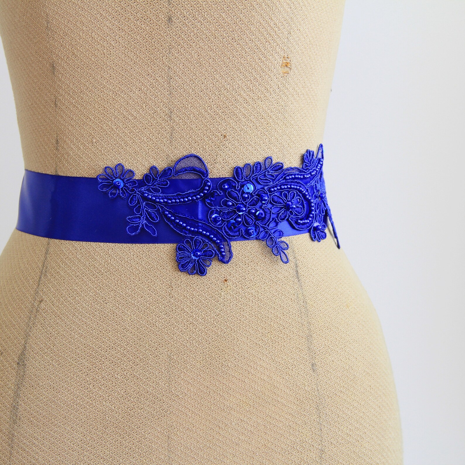 Royal Blue Lace Wedding Sash Beltblue Bridal Belt Bridesmaid | Etsy