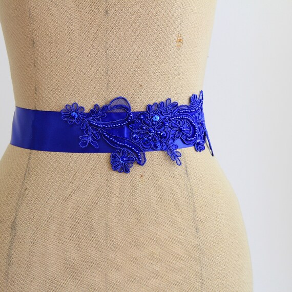Royal Blue Lace Wedding Sash Beltblue Bridal Belt Bridesmaid | Etsy