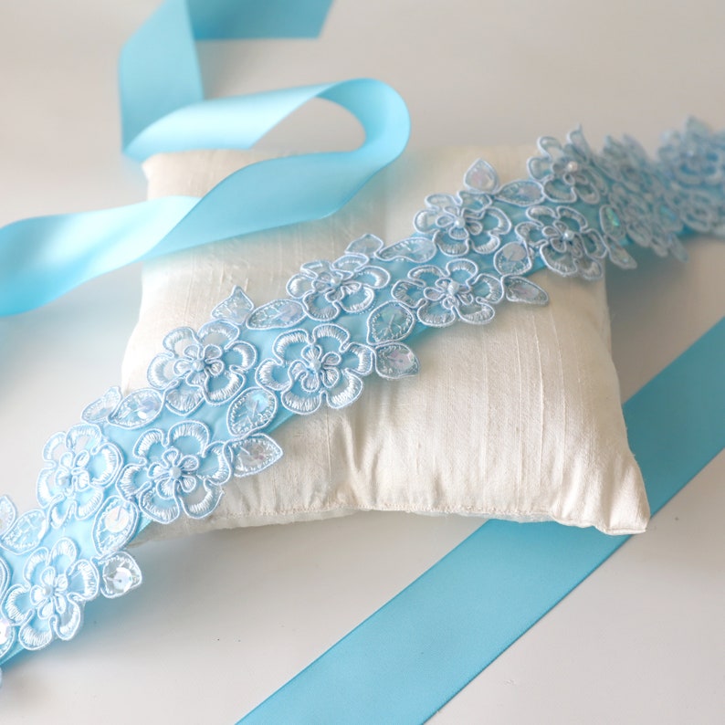 Light Blue Beaded Lace Sash Bridal Light Blue Sash | Etsy