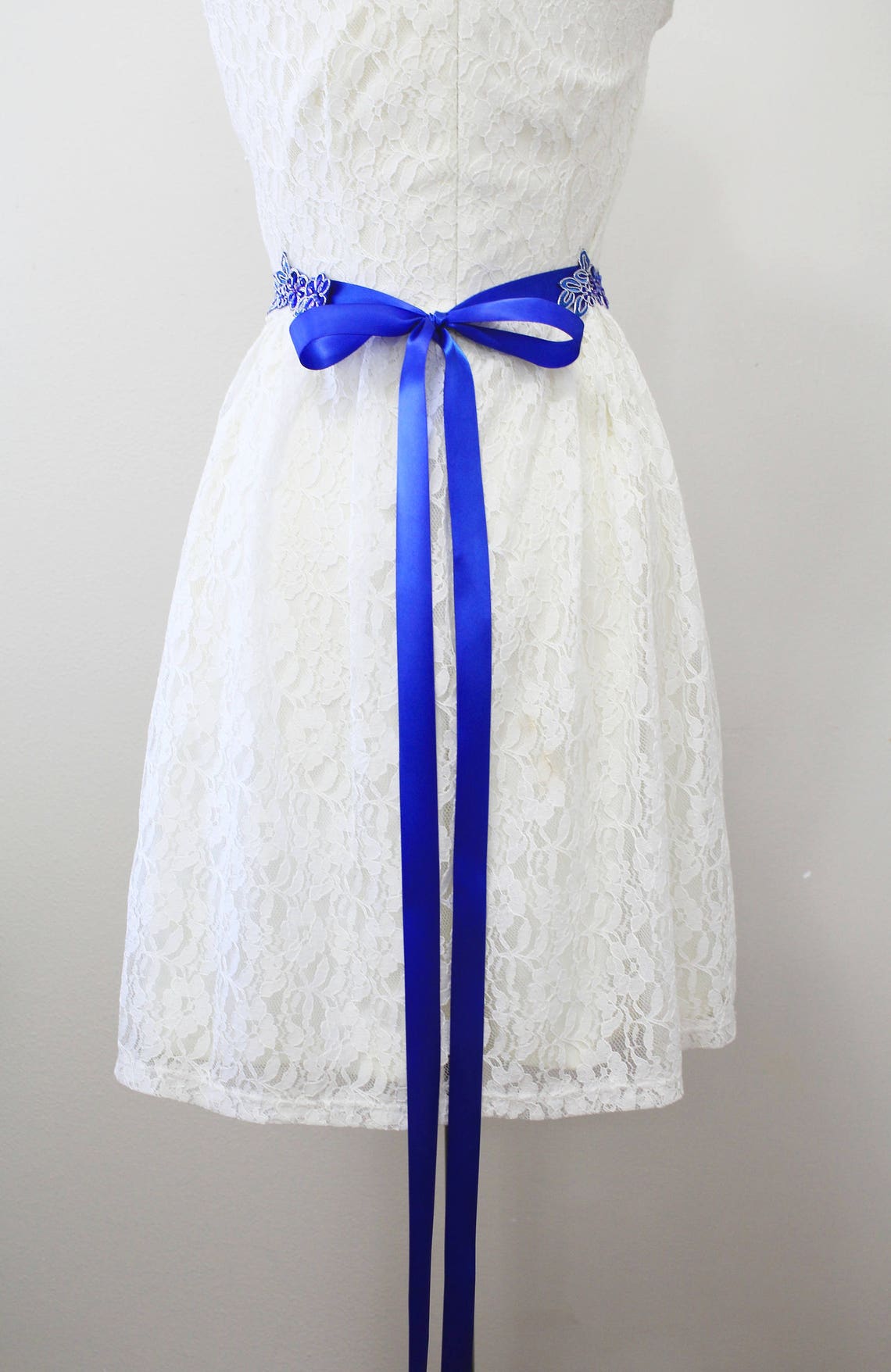 Royal Blue Beaded Flower Lace Sash Bridal Royal Blue Sash - Etsy