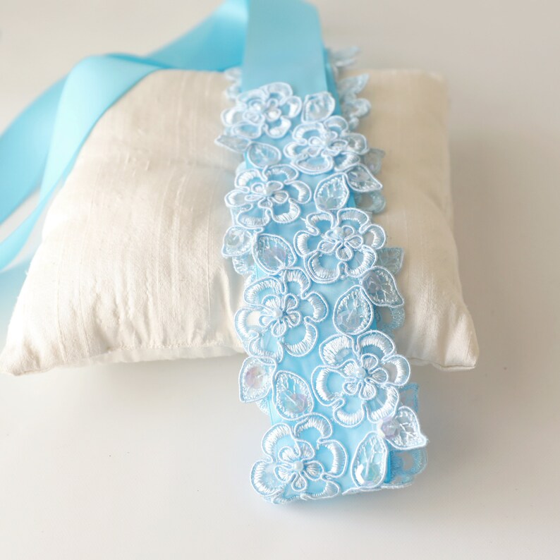 Light Blue Beaded Lace Sash Bridal Light Blue Sash | Etsy