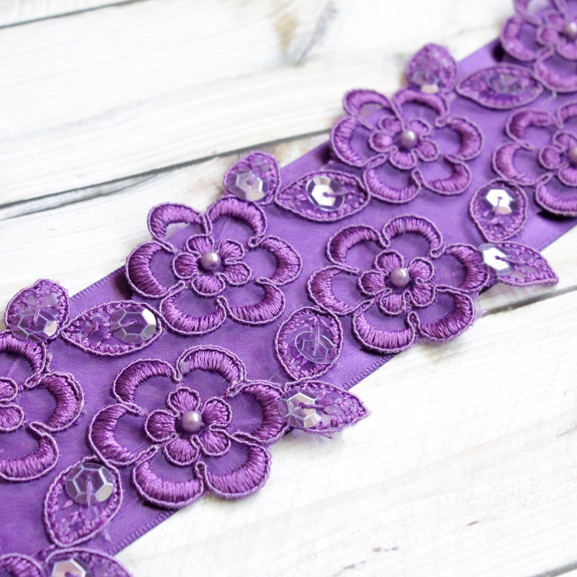 Purple Beaded Lace Satin Ribbon Sash Purple Wedding Sash - Etsy