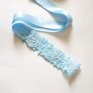 Light Blue Beaded Lace Sash, Bridal Light Blue Sash, Bridesmaid Blue ...